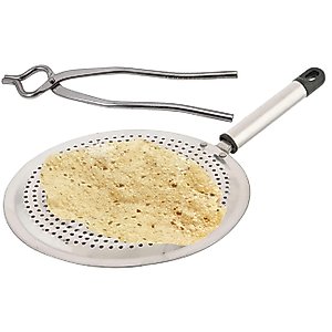 Stainless Steel Roasting Net both Sided With Tong Set of 2,Roaster Rack for Papad and Rotis and Parathas.