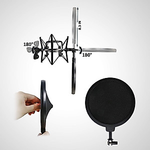 Ember Microphone Stand Shock Mount - Scissor Mic Boom Arm with Cable Sleeve Mic Pop Filter Windscreen Compatible with Blue Ember Microphone by YOUSHARES