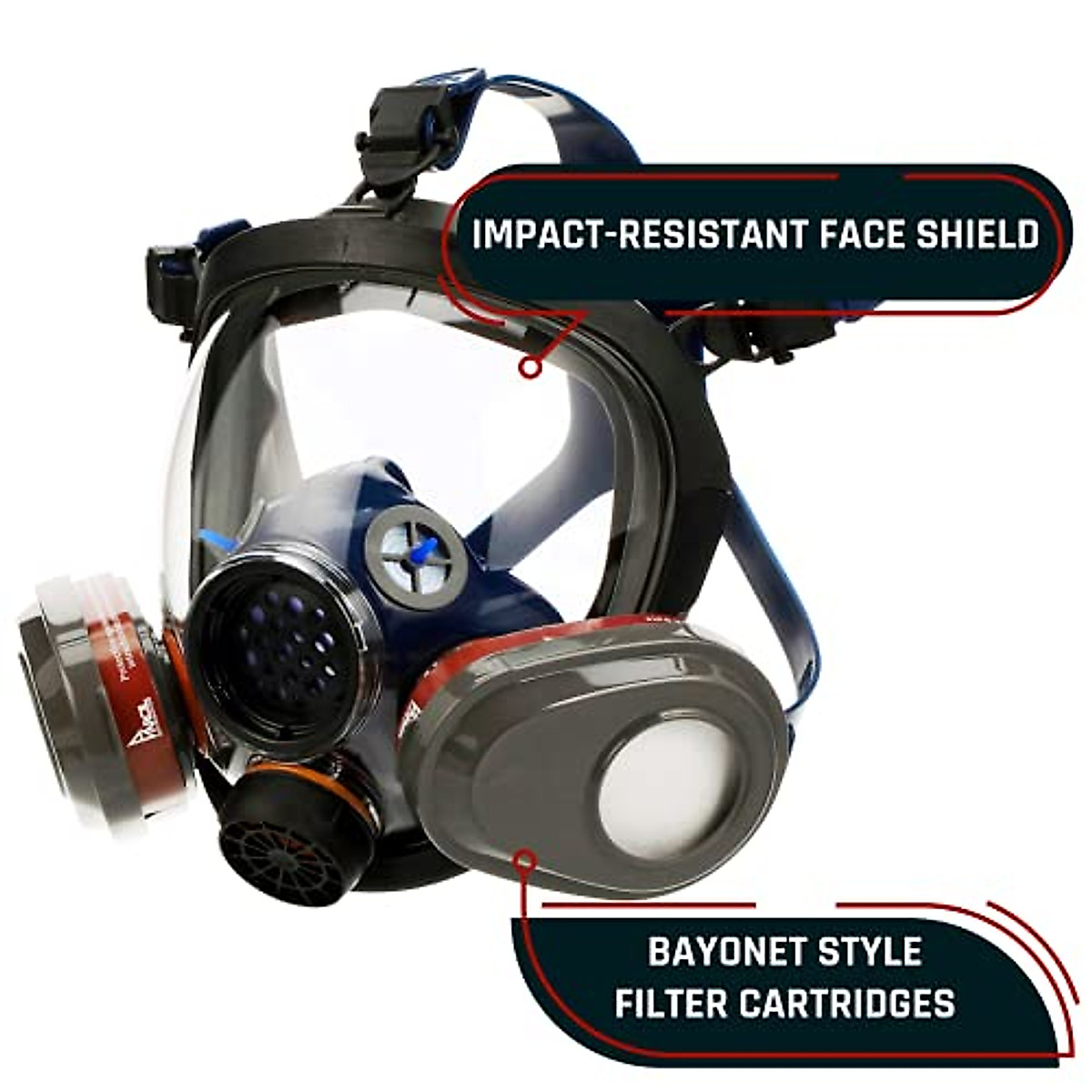 PT-101 Full Face Organic Vapor & Particulate Respirator with Dual P-A-3 Carbon Activated Cartridges - Eye Protection Mask
