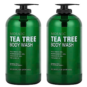 Tea Tree Body Wash & Shower Gel with Vitamin E for Jock Itch, Eczema, Ringworm, Body Odor, Acne, Body Wash Women & Men with Added Body Oils, LARGE 20.2 FL Oz Bottle (Tea Tree, Pack of 2)