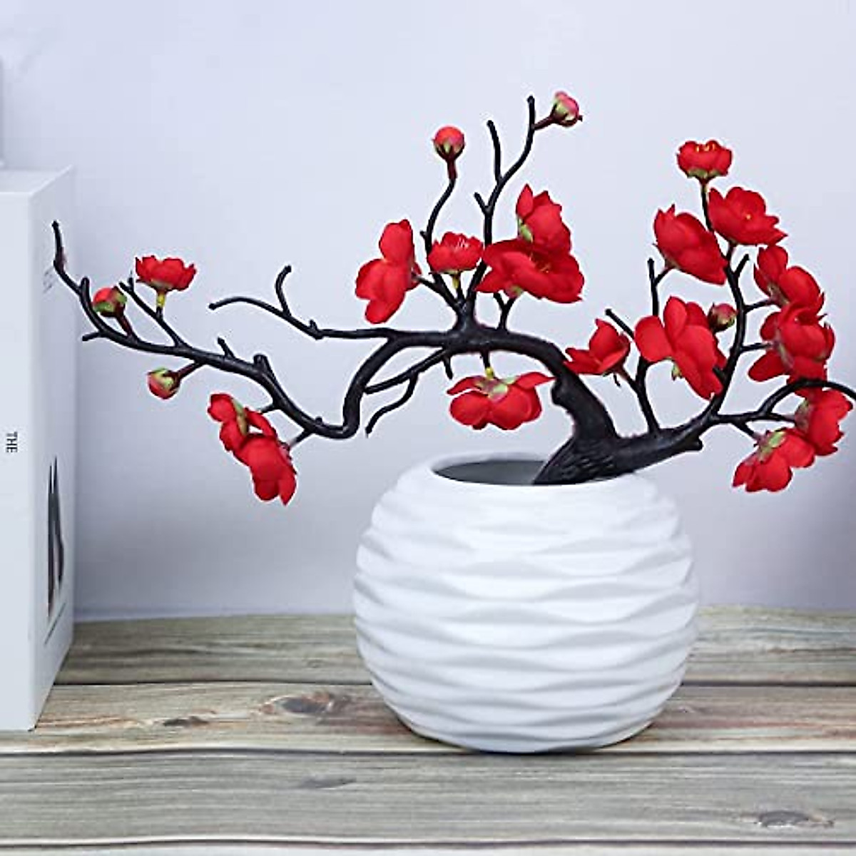 LIUCOGXI Artificial Plum Blossom Flower Red with Ceramic Potted for Home Living Room Party Wedding Garden Office Patio Decor