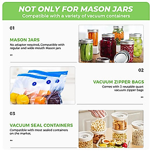 YANOY Electric Mason Jar Vacuum Sealer Kit for Wide Mouth and Regular Mouth Mason Jars, Food Saver Bags & Vacuum Seal Containers, 𝟮𝟬𝟮𝟰 𝐒𝐦𝐚𝐫𝐭 𝐔𝐩𝐠𝐫𝐚𝐝𝐞 - 𝐁𝐥𝐚𝐜𝐤 𝐏𝐫𝐨
