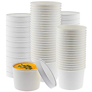 NYHI Paper Soup Storage Containers With Lids | 32 Ounce Insulated Take Out Disposable Food Storage Container Cups For Hot & Cold Foods | Eco Friendly To Go Soup Bowls With Vented Lid | 25 Pack