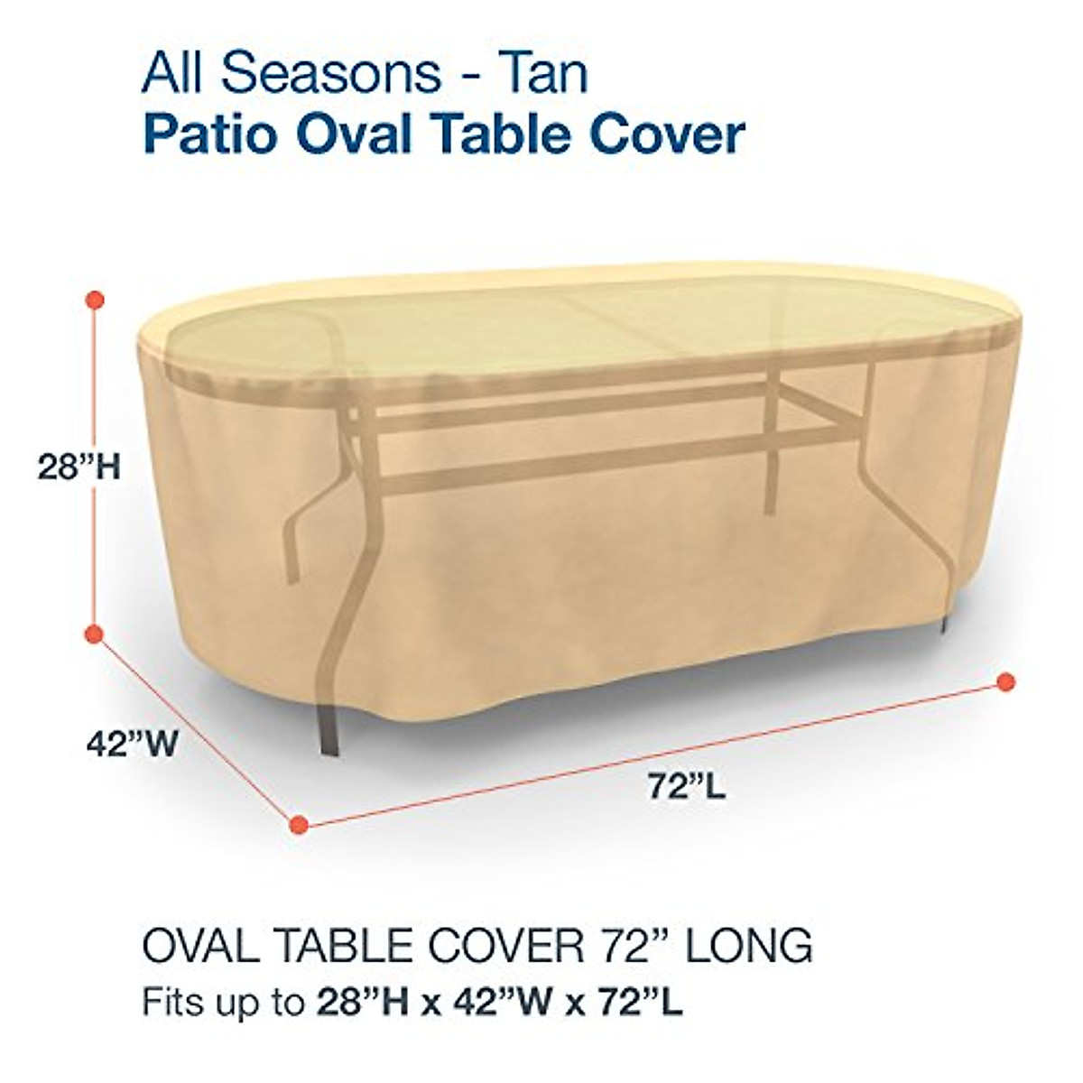 Budge P5A20SF1 All Seasons Oval Patio Table Cover Lightweight, UV-Resistant, Medium, Tan, Medium - 28"H x 72"L x 42"W