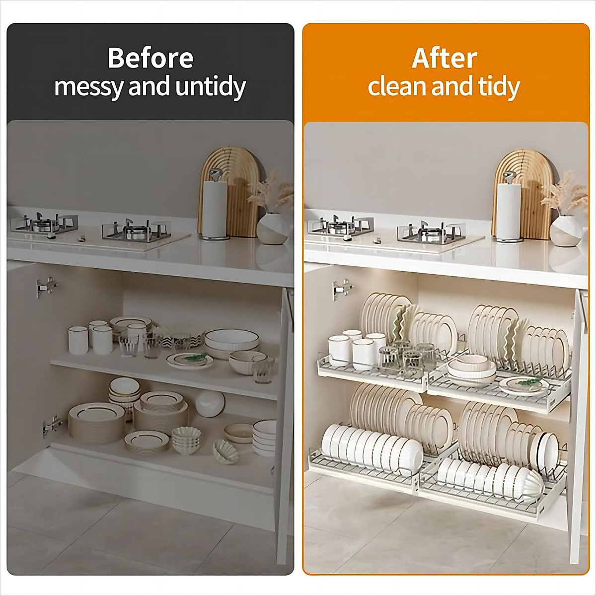 Pull out Cabinet Organizer Fixed with Adhesive Nano Film, Heavy Duty Sliding Basket Organizer Drawer, Pull Out Drawer for Kitchen Under Sink Organizer, Pantry, Bathroom,1 Pack