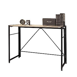 SOFSYS Modern Folding Computer Writing Desk for Small Space, Gaming, and Home Office Organization, Foldable Industrial Metal Frame with Sturdy Desktop for Students or Small Business, Oak/Black