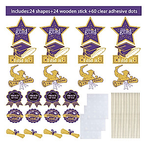 Graduation Party Decorations Purple Gold 2024/Purple Graduation Decorations Class of 2024 NYU Table Centerpieces-24Pcs Purple Gold Black Graduation Sticks Table Toppers for Graduation