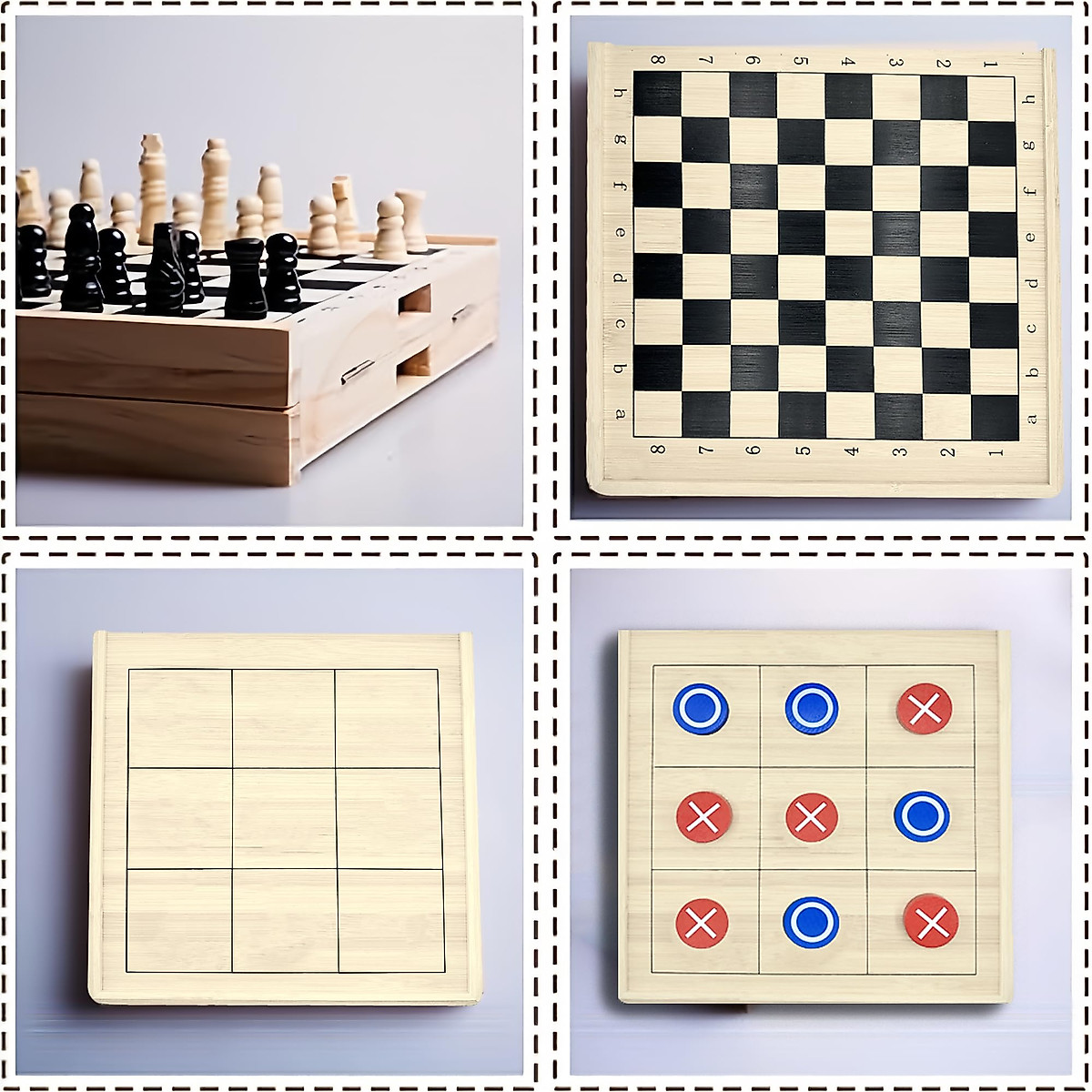 4 in 1 Board Game, Include Fast Hockey Table Game, Tic Tac Toe, Checkers Game,Slingshot Chess,Set for All Age