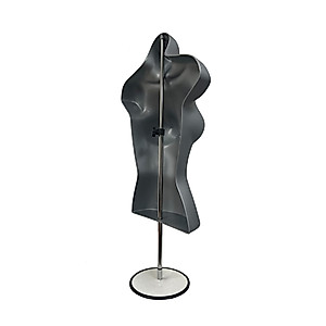 DisplayTown Gray Male and Female Mannequin Torso with Metal Stand Hollow Back Body Stackable Dress Form for Tshirt Display, Countertop, Craft Shows, Photos and Design, S-M Clothing Size