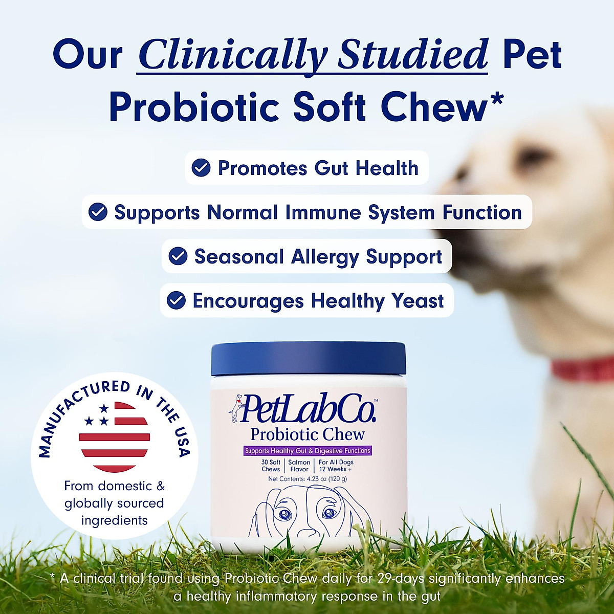 PetLab Co. Probiotics for Dogs, Support Gut Health, Occasional Diarrhea, Digestive Health & Seasonal Allergies - Salmon Flavor - 30 Soft Chews