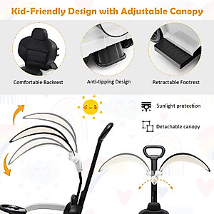 Costzon Push Car for Toddlers, 3 in 1 Mercedes Benz Stroller Sliding Walking Car w/Canopy, Handle, Armrest Guardrail, Underneath Storage, Horn Sound, Foot-to-Floor Ride On Toy for Boys Girls (White)