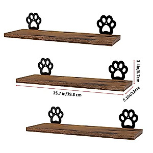 Lavezee Paw Prints Wall Decor Floating Shelves Set of 3, Cute Rustic Wooden Shelf Decorative Living Room, Bedroom, Bathroom, Log Cabin Shelving Wall Mounted