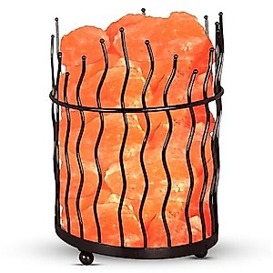 Natural Himalayan Salt , Tall Round Metal Basket lamp with Dimmer Switch | 8-10 lbs