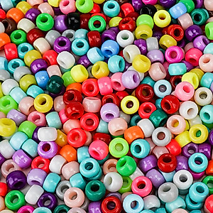 Paodey 1200+pcs Pony Beads 9mm Kandi Beads for Bracelets, Hair Beads for Braids Plastic Colorful Beads Bulk Acrylic Assorted Beads for Crafts Keychains Jewelry Friendship Bracelet Kit