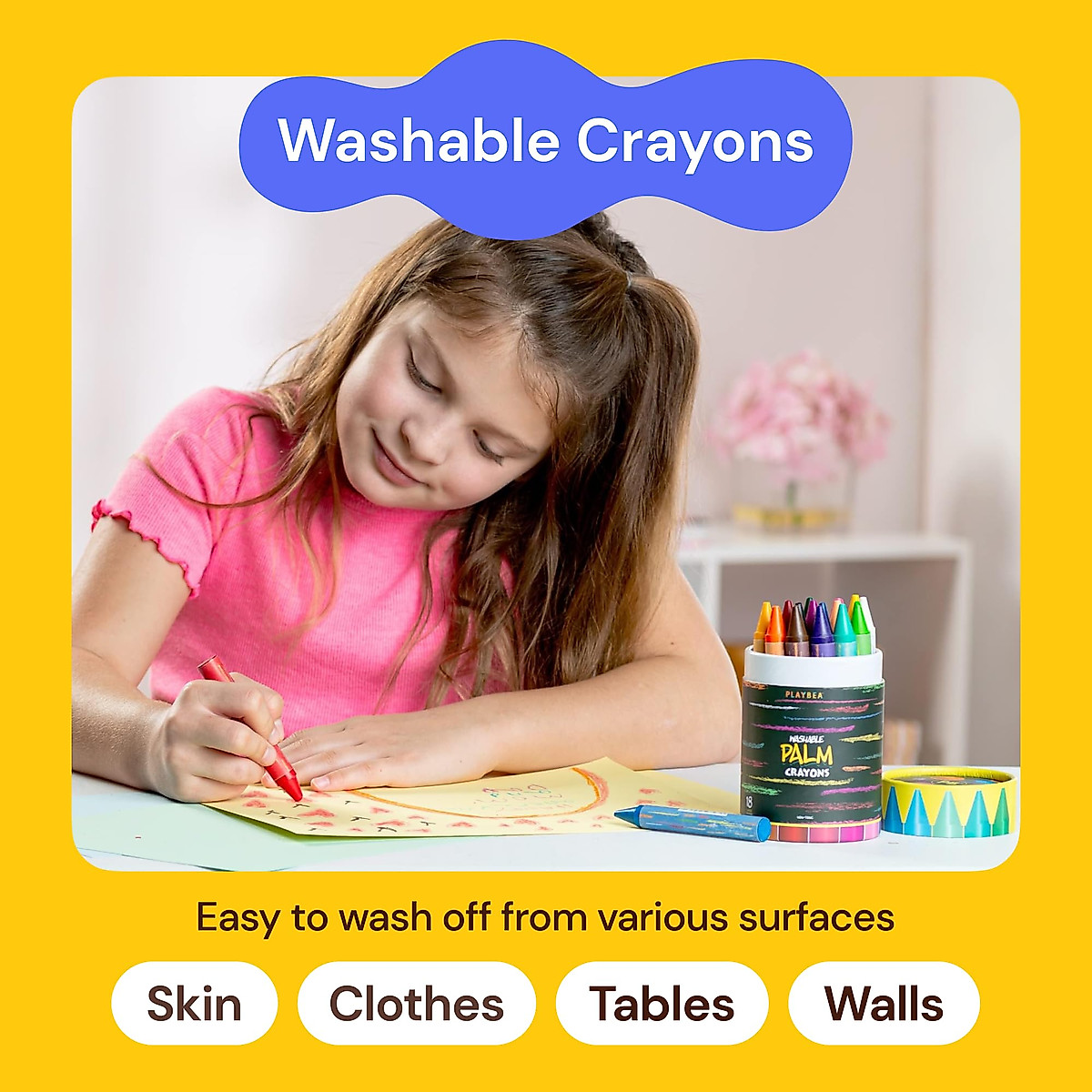 PLAYVIBE 18 Colors Jumbo Crayons for Toddlers 1-3 unbreakable – Non Toxic Washable Crayons for Kids ages 4-8 – Easy to Hold Toddler Crayons – Large Crayons for Toddlers 1-3