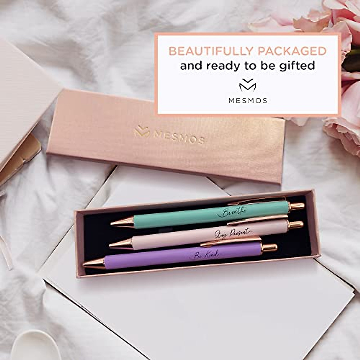 MESMOS Pastel Pens, Mindfulness Gifts, Inspirational Fancy Pens for Women, Wellness & Spiritual Gifts, Self Love Self Care Gifts, Journaling Pens, Cute Pen Set, Luxury Pretty Pens, Relaxing Gifts