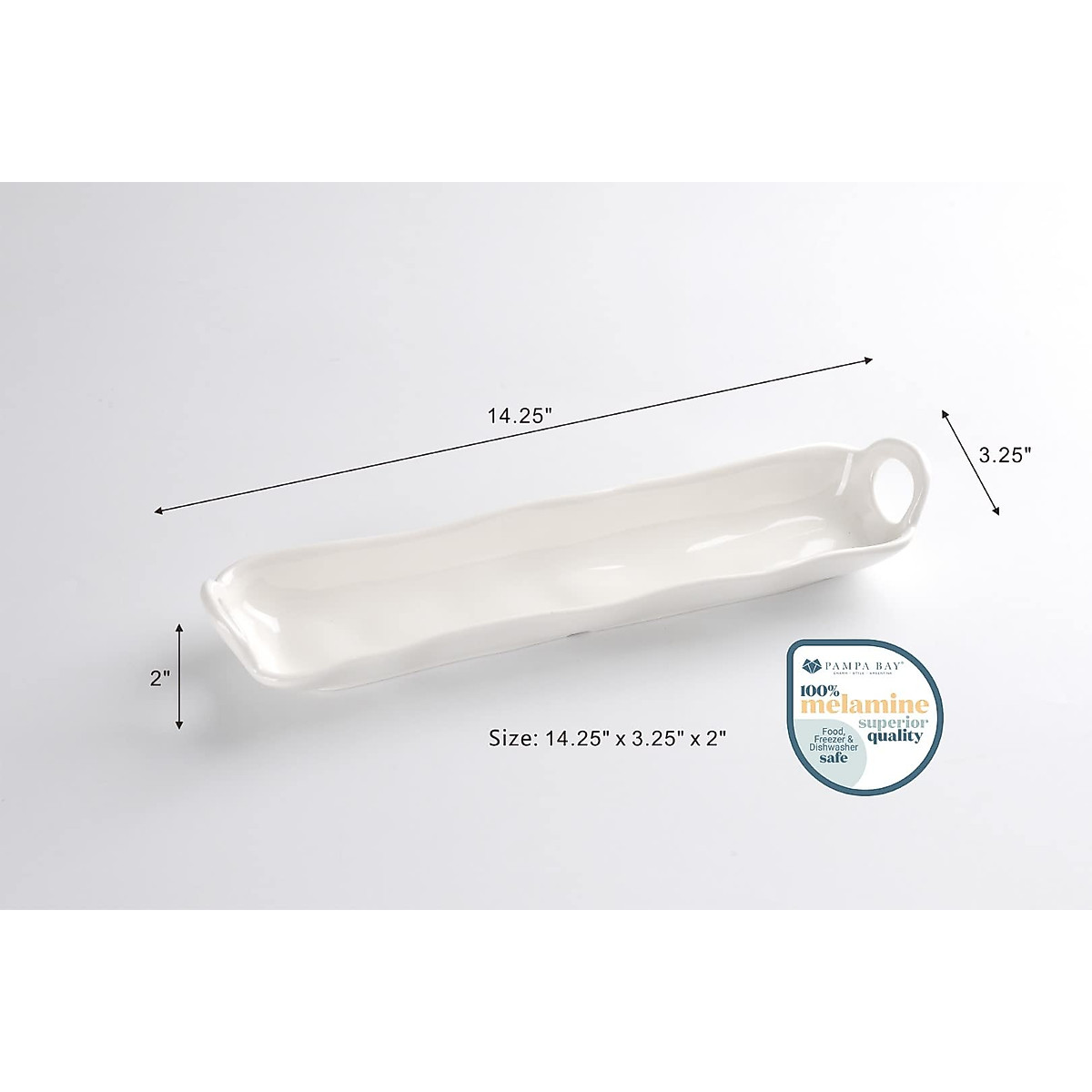 Pampa Bay Shatterproof Melamine Cracker Tray, 14.3 x 3.3 Inch, Food, Freezer, Dishwasher Safe, White