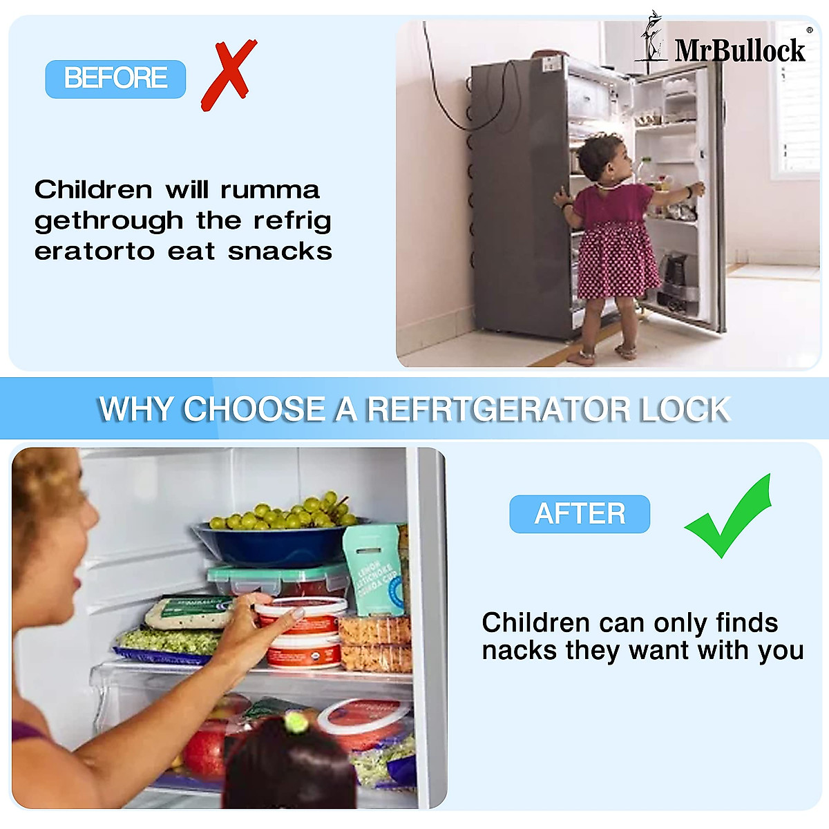 MrBullock 2 Pack Refrigerator Lock Fridge Locks for Kids Keyless Child Safety Cabinet Locks for Cabinets Closets Drawers Window Electrical Appliances btbfami Locks