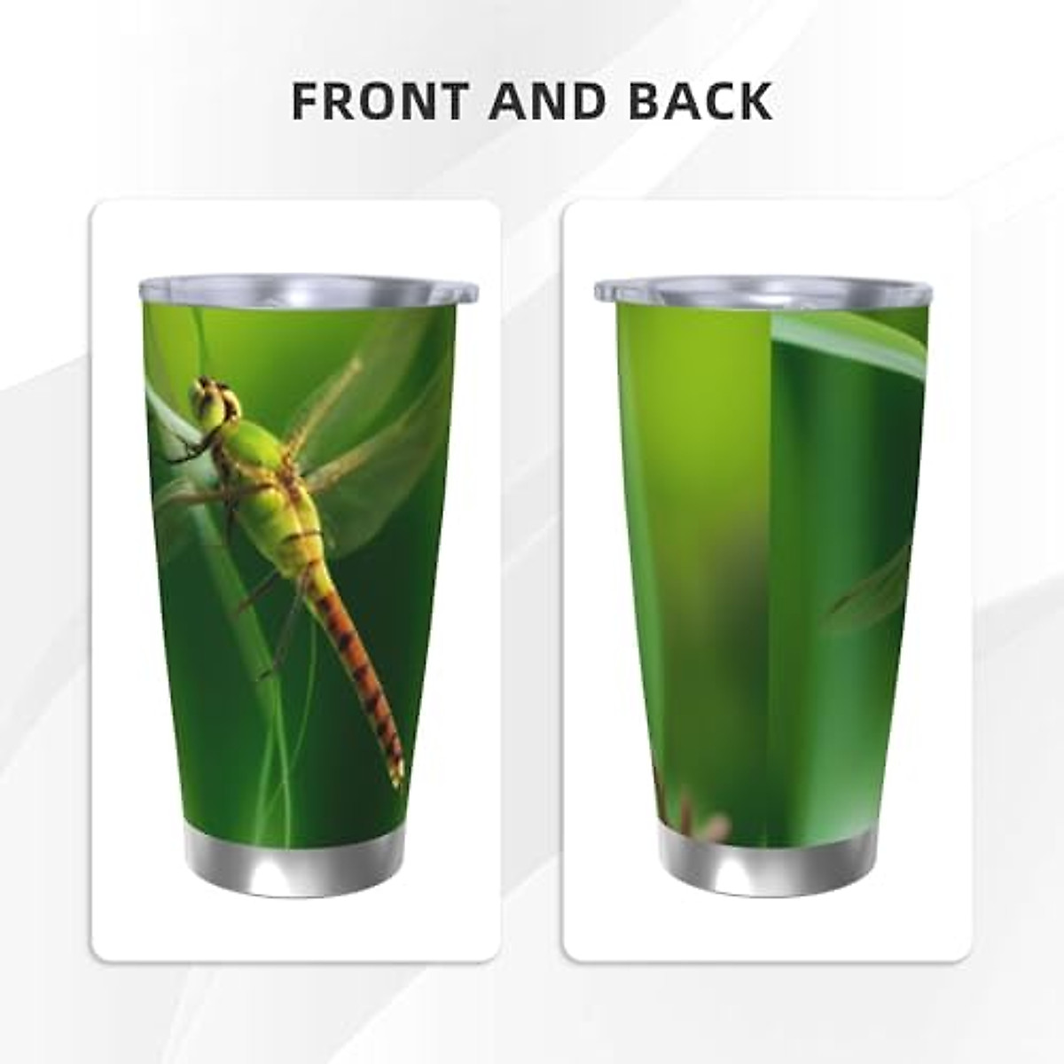 jshmgchw 3d Dragonfly Print 20oz Tumbler, Car Cup With Lid And Straw, Spill-Proof, Stainless Steel Double Wall Vacuum Insulated Reusable Coffee Travel Mug, For Cold Drinks, Hot Beverage
