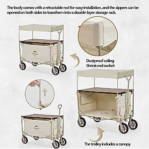 RINGGLO Folding Beach Wagon Cart with Brake Free Standing Collapsible Utility Camping Grocery Canvas for Camping, Shopping, Garden and Beach,Linen Brown