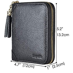 Easyoulife Womens Credit Card Holder Wallet Zip Leather Card Case RFID Blocking (Black)