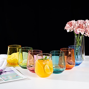 KX-WARE 16-ounce Acrylic Unbreakable Stemless Wine Glasses, set of 6 Multicolor