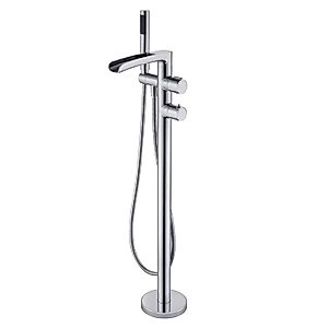 Qinkell Thermostatic Freestanding Bathtub Faucet Waterfall Tub Filler Chrome Floor Mount Bathroom Taps with Handheld Shower