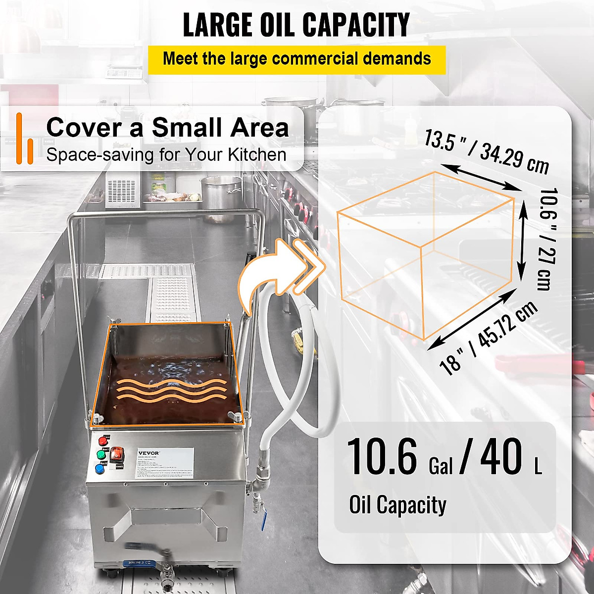 VEVOR Mobile Fryer Filter, 80 LBS/40 L/10.56 Gal Capacity, 300W Oil Filtration System with 5 L/min Flow Rate, Mobile Frying Oil Filtering System with 10 L/min Pump & Oil Hose, 110V/60Hz