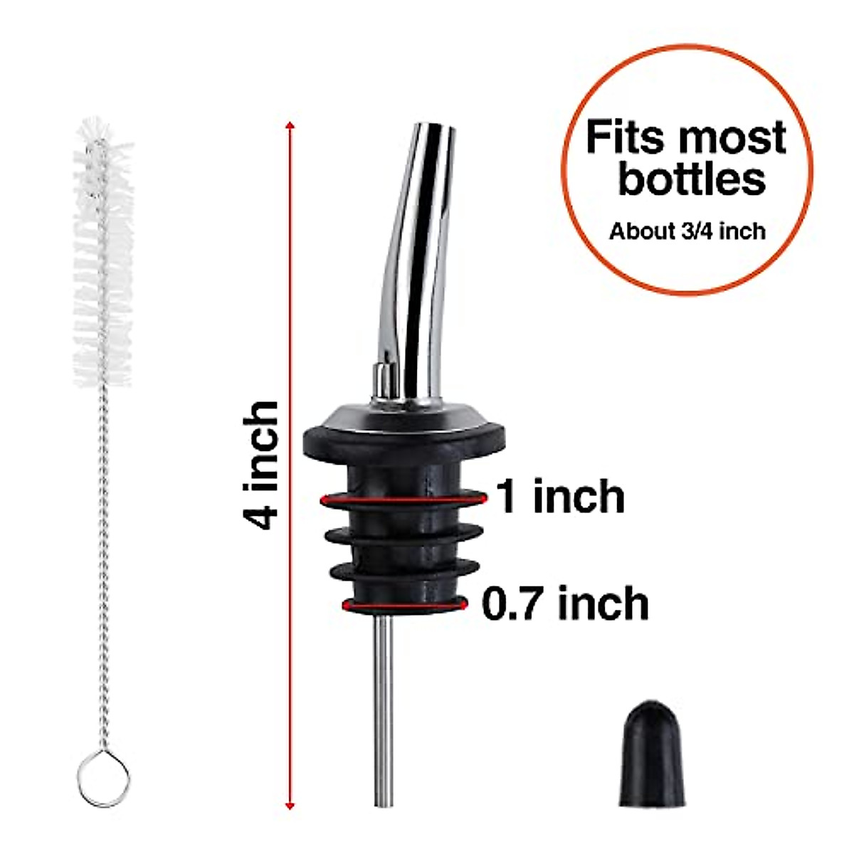 XMSound 48 Pack Stainless Steel Classic Bottle Pourers with Rubber Dust Caps，For Alcohol Spouts Bottle Spout Liquor Bottle Pourers Pour Spouts，For Liquor Bottles Liquor Pourers liquor dispenser bar