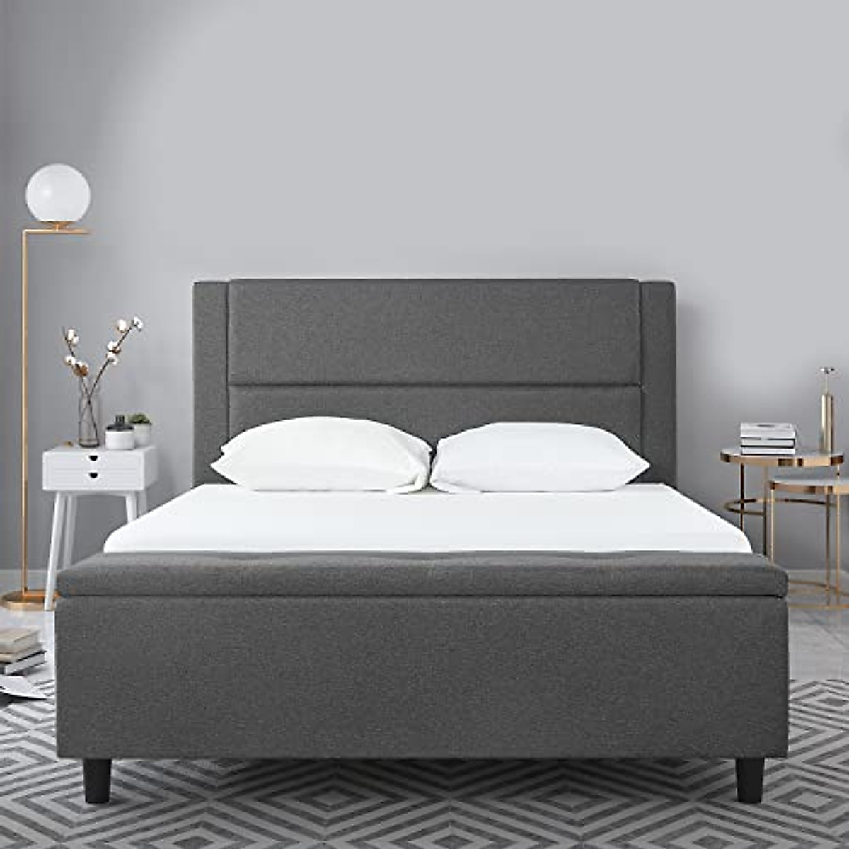ZINUS Wanda Upholstered Platform Bed Frame with Storage Bench / Mattress Foundation with Wood Slat Support / No Box Spring Needed / Easy Assembly, King