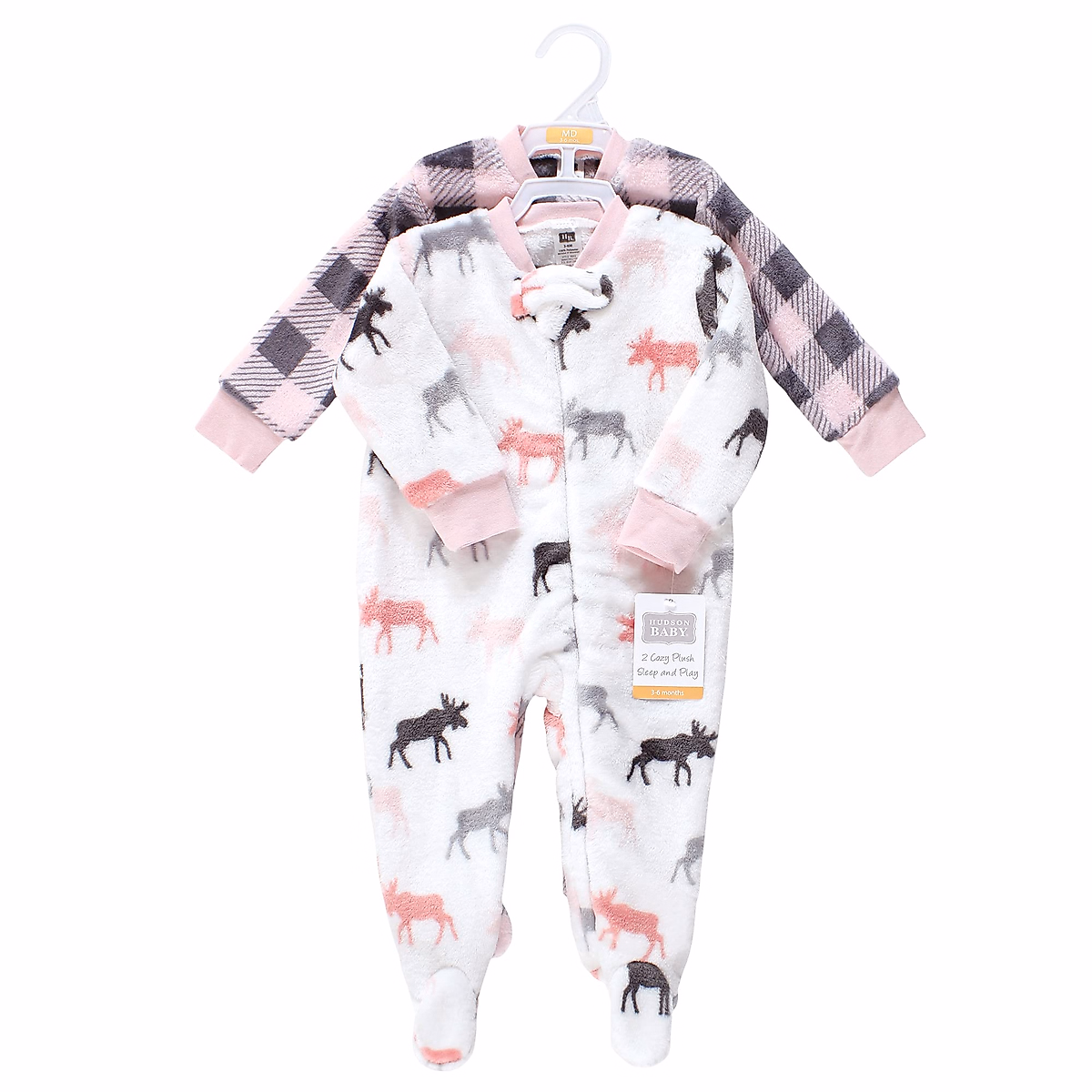 Hudson Baby Unisex Baby Plush Sleep and Play, Pink Moose, 0-3 Months