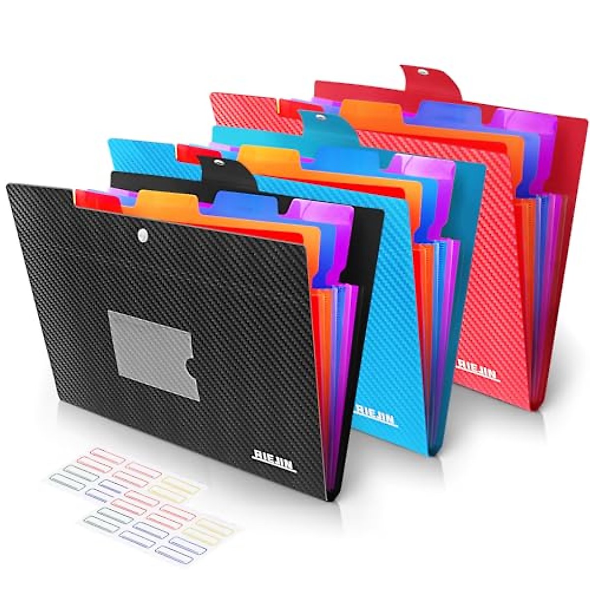 3 Pack Expanding File Folder, 5-Pockets Accordion File Organizer with Labels, Letter A4 Paper Portable Expandable File Folder for Office School