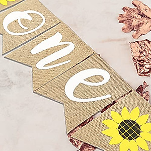 Doumeny Jute Burlap One Banner with Sunflower One HighChair Banner Boy Girl 1st/First Birthday Bunting Banner Baby Shower Party Banner Sunflower Tassel Ribbon Garland Banner for Party Photo Prop Decor