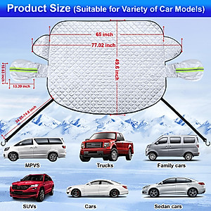Car Windshield Snow Cover for Ice and Snow,Winter Car Snow Cover with Magnetic Edges and Windproof Webbing Straps,Windscreen Frost Protector Covers,for Most Car SUV RV Vans and Trucks (65'' X 49.6'')