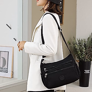 KEEPOP Women Nylon Shoulder Handbag Roomy Crossbody Purse Lightweight Fashion Multi Pocket Top Handle Satchel Shopper Work Travel Hobo Bag