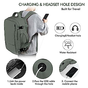 Beraliy Travel Backpack for Men Women, Airline Approved Personal Bag,17 Inch Laptop Backpack, Carry On Backpack for Hiking Overnight with USB Charging Hole, Olive-green
