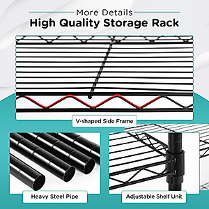 FDW 3-Shelf Adjustable,Storage Shelves Wire Shelving Shelving Unit Metal Shelves Storage Shelf with Wheels,13" D x 23" W x 31" H,Black