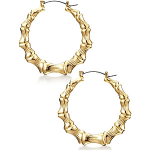 Large Bamboo Hoop Earrings Hip Hop Woman Bamboo Hoop Earrings Oversized Metal Hoop for Daily Wear 80s/ 90s Rapper Accessories (Golden,3.5 Inch)