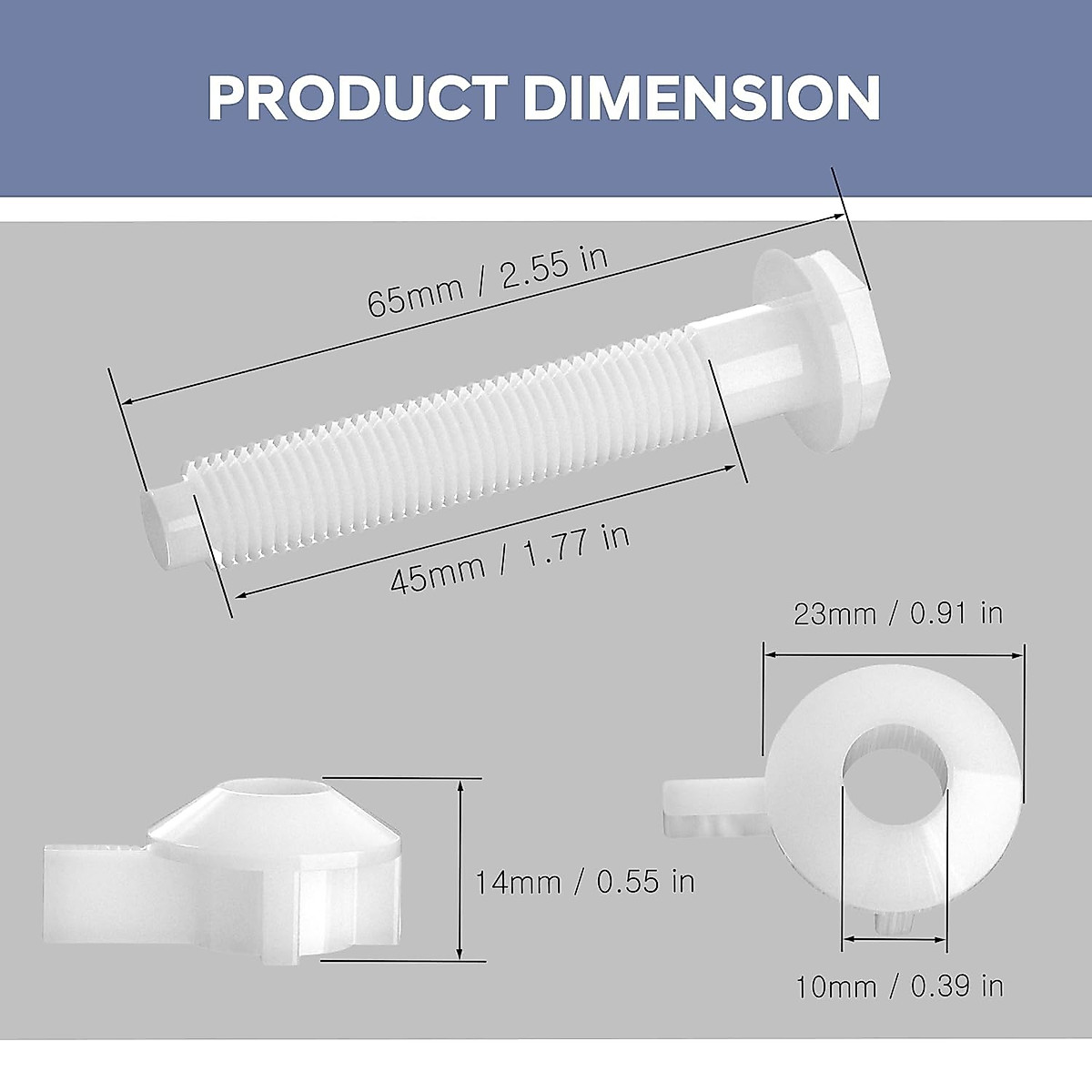 TOIWANI Universal White Plastic Toilet Seat Hinge Bolts and Nuts Replacement Kit for Top Mount Toilet Seat Hinges Durable Plastic Screws and Washers Ideal for Fixing and Securing Toilet Seats (2 Pack)