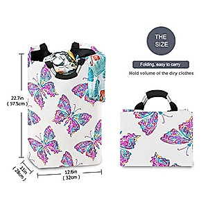 AGONA Watercolor Butterflies Laundry Basket with Handles Large Storage Bin Collapsible Fabric Laundry Hamper Foldable Laundry Bag for Kids Room Toy Bins Gift Baskets Bedroom Baby Nursery