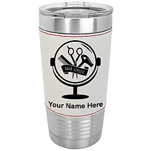 LaserGram 20oz Vacuum Insulated Tumbler Mug, Hair Stylist, Personalized Engraving Included (Faux Leather, Baseball Style)