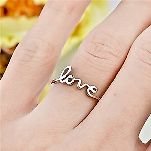 YFN Sterling Silver Simple Love Script Ring Thin Band Promise Ring (sterling-silver, 9)