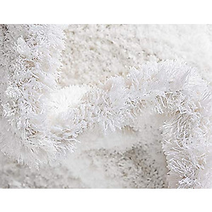 Rugs.com Lattice Shag Collection Rug – 8' x 10' Ivory Shag Rug Perfect for Living Rooms, Large Dining Rooms, Open Floorplans