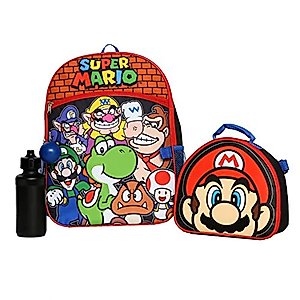 Nintendo Super Mario Bros Backpack with Lunch Box Set for Boys & Girls, 16 inch, 4 Piece Value Set
