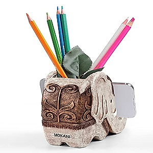 MOKANI Pen Pencil Holder with Phone Stand, Multifunctional Elephant Shaped Desk Organizer Desk Decor Elephant Gifts for Women Cute Desk Accessories Home Office Decoration Thanksgiving Christmas Gift