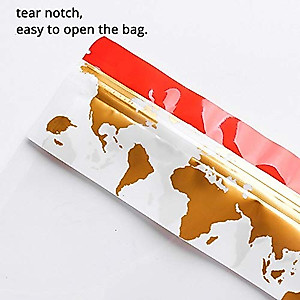 QQ Studio Clear Multi-Sized Windowed Resealable Stand Up Food Pouches with Gold Map Design (14x24cm (5.5x7.9"))