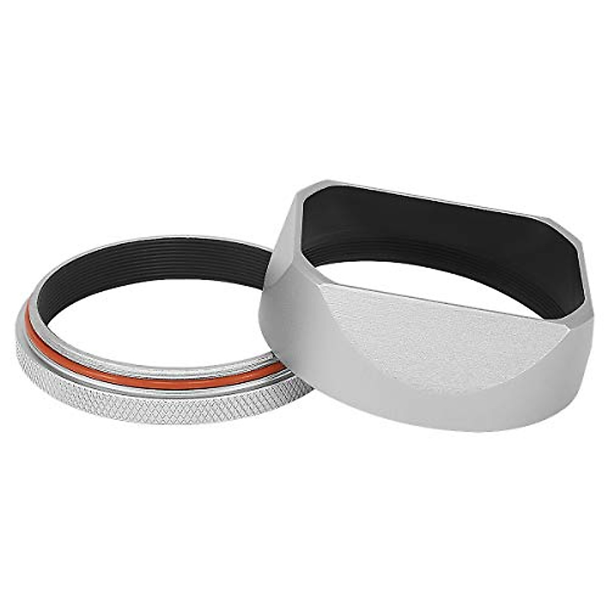 Haoge LH-X54W Square Metal Lens Hood with 49mm Adapter Ring for Fujifilm Fuji X100V Camera Silver