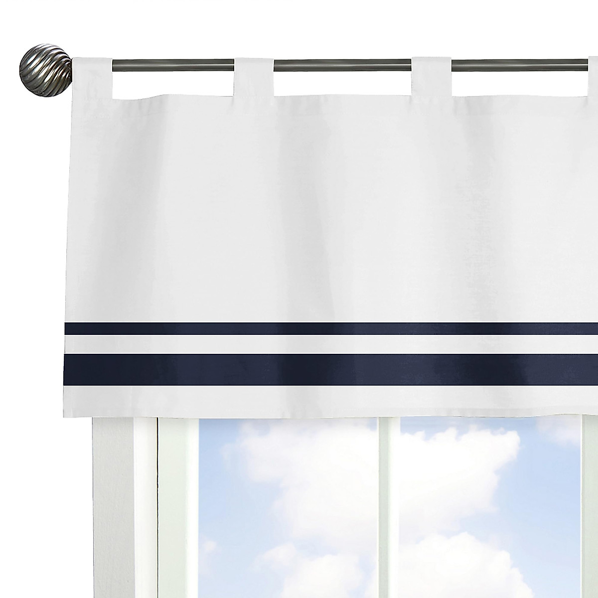 Sweet Jojo Designs White and Navy Hotel Modern Window Valance