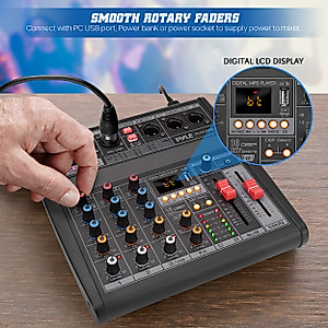 Pyle Professional Bluetooth DJ Audio Mixer - 3 - Channel DJ Controller Sound Mixer w/DSP 16 Preset Effects, USB Interface, 3 Mic/Line Input, Built-in FX Processor MP3 Player, Headphone Jack -PMX462