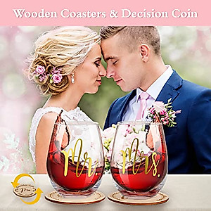 Frerdui Wedding Gifts for Bride and Groom, Mr Mrs Honeymoon Gift Set for Newlyweds Couple, Wine Beer Glasses with Wooden Box, for Travel, Anniversary, Just Married, Bridal Shower, Bride To Be